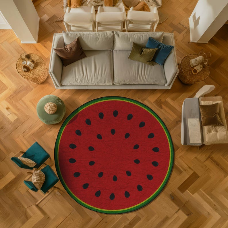 Watermelon Slice Round Rug, Fruit-themed Carpet, Fun and Fresh Home ...