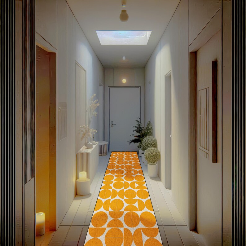 Modern Runner Rug With Orange and Gray Geometric Chevron Pattern - Non ...