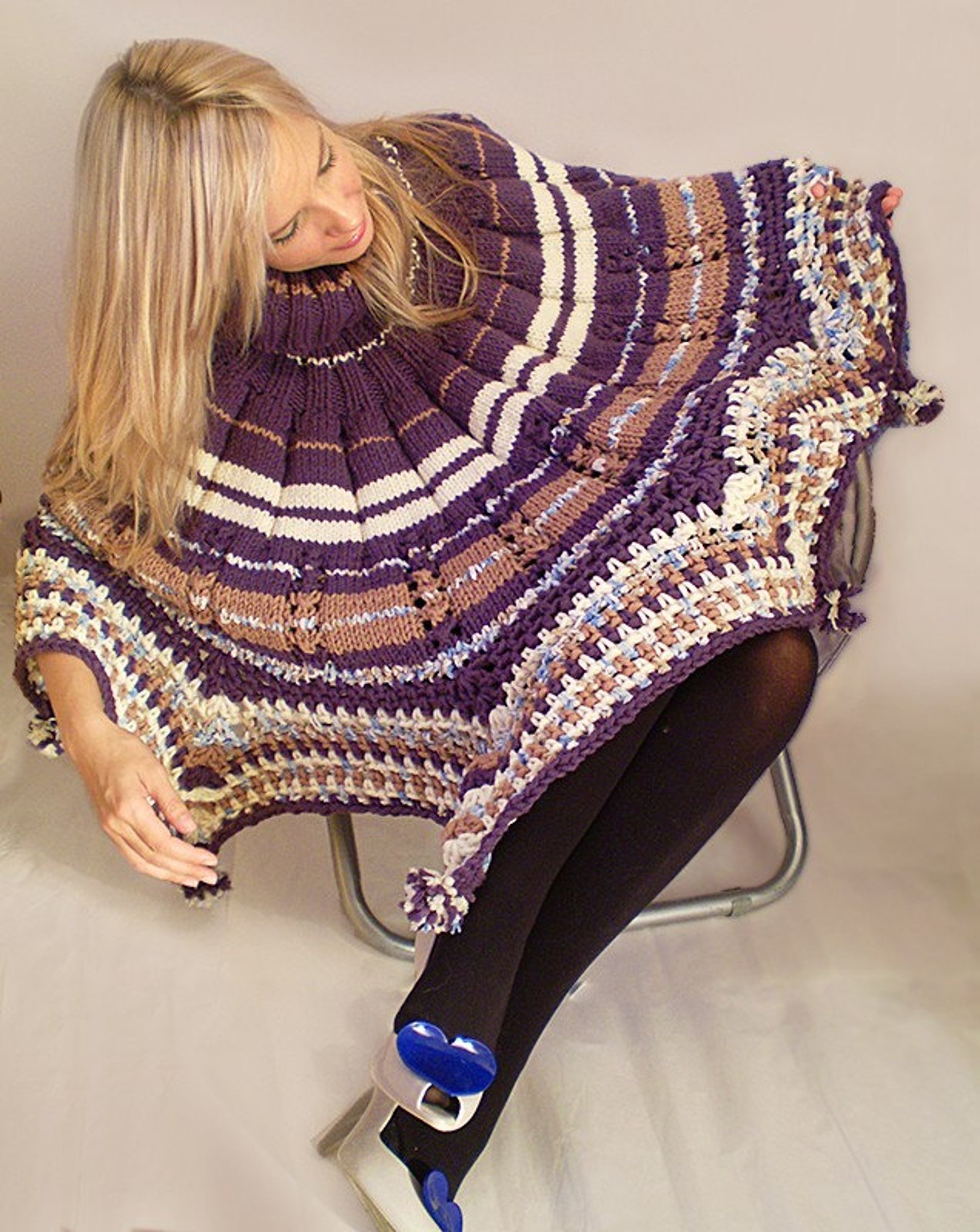 Royal Purple Poncho With Turtle Neck - Etsy