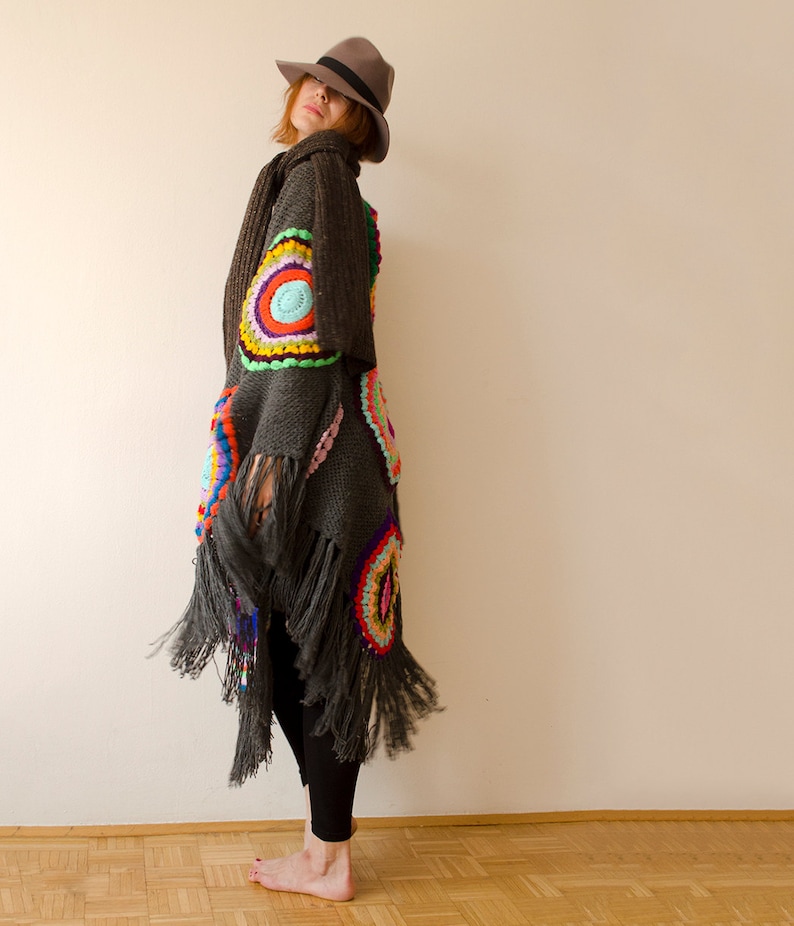 Gray Knit Poncho, Plus Size Clothing - MADE TO ORDER Plus Size Women's ...