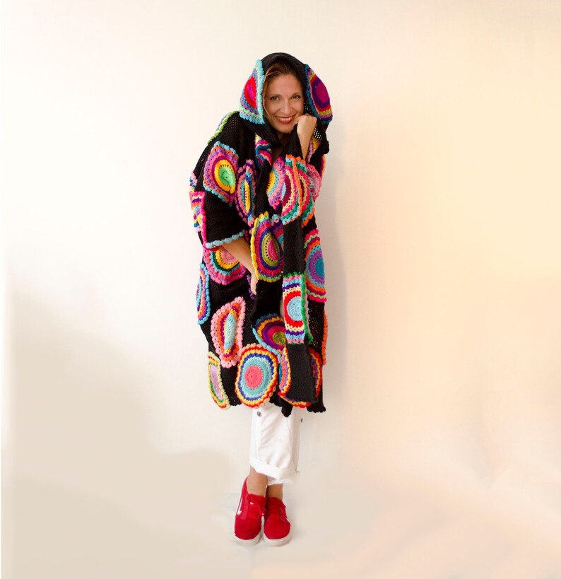 Plus Size Clothing Long Hooded Cardigan Wearable Art Boho Coat Oversized Sweater Swing Coat