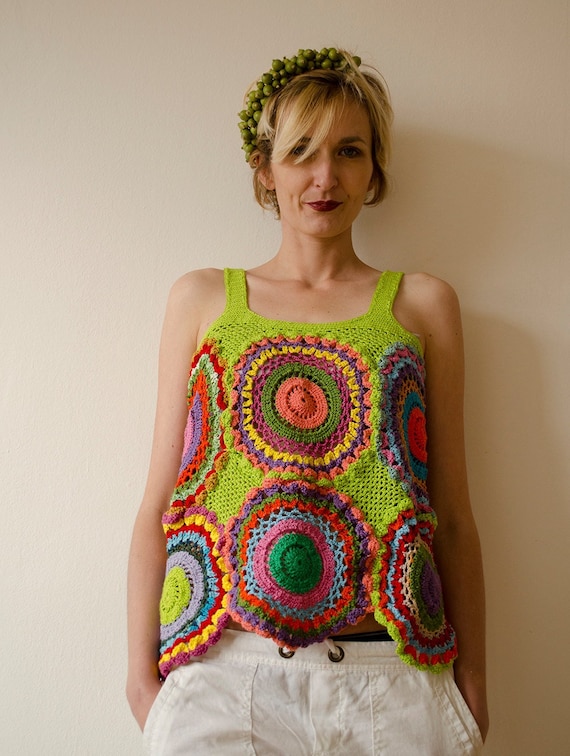Sixties Hippie Crocheted Retro Multicolor Top MADE TO ORDER - Etsy