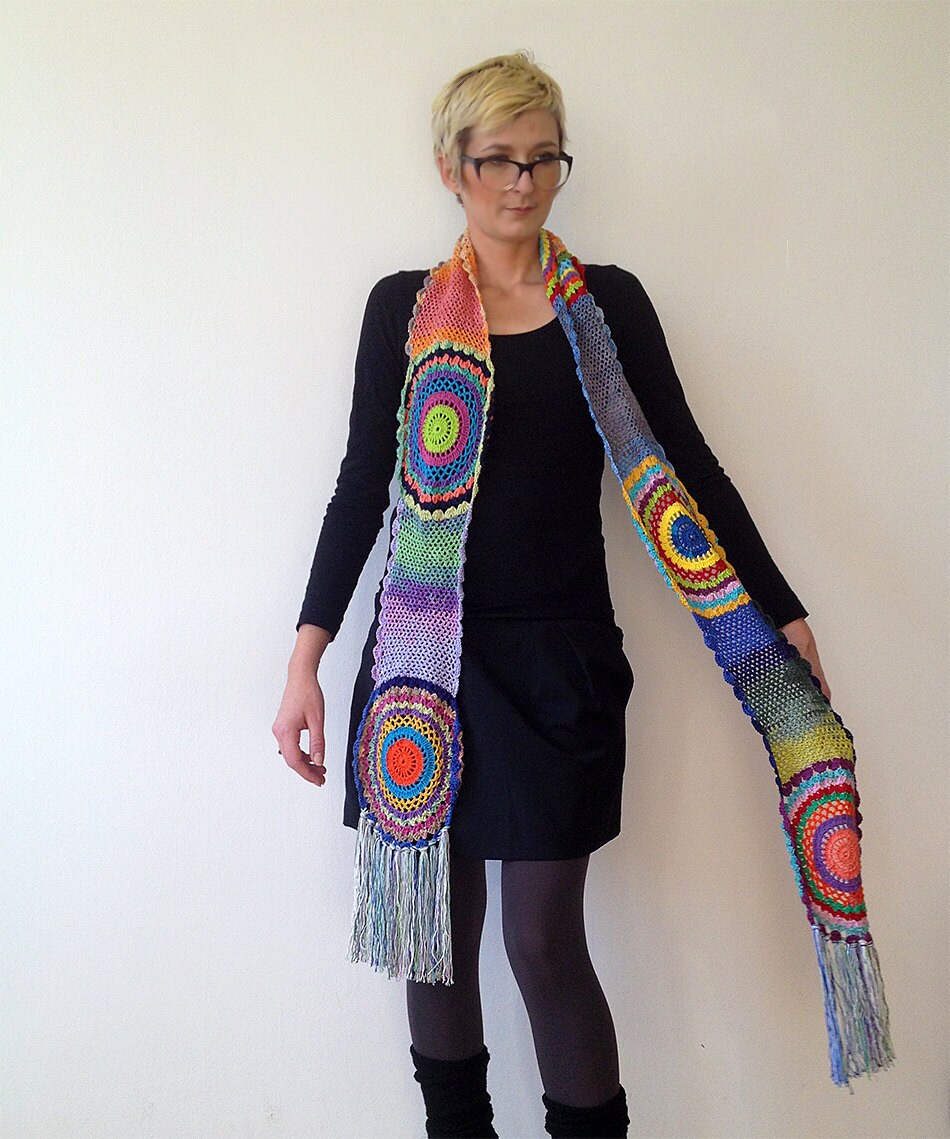 Multicolor Crocheted Circle Scarf, Light Silky Yarn - Etsy