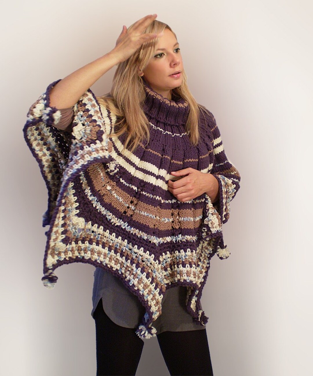 Royal Purple Poncho With Turtle Neck - Etsy