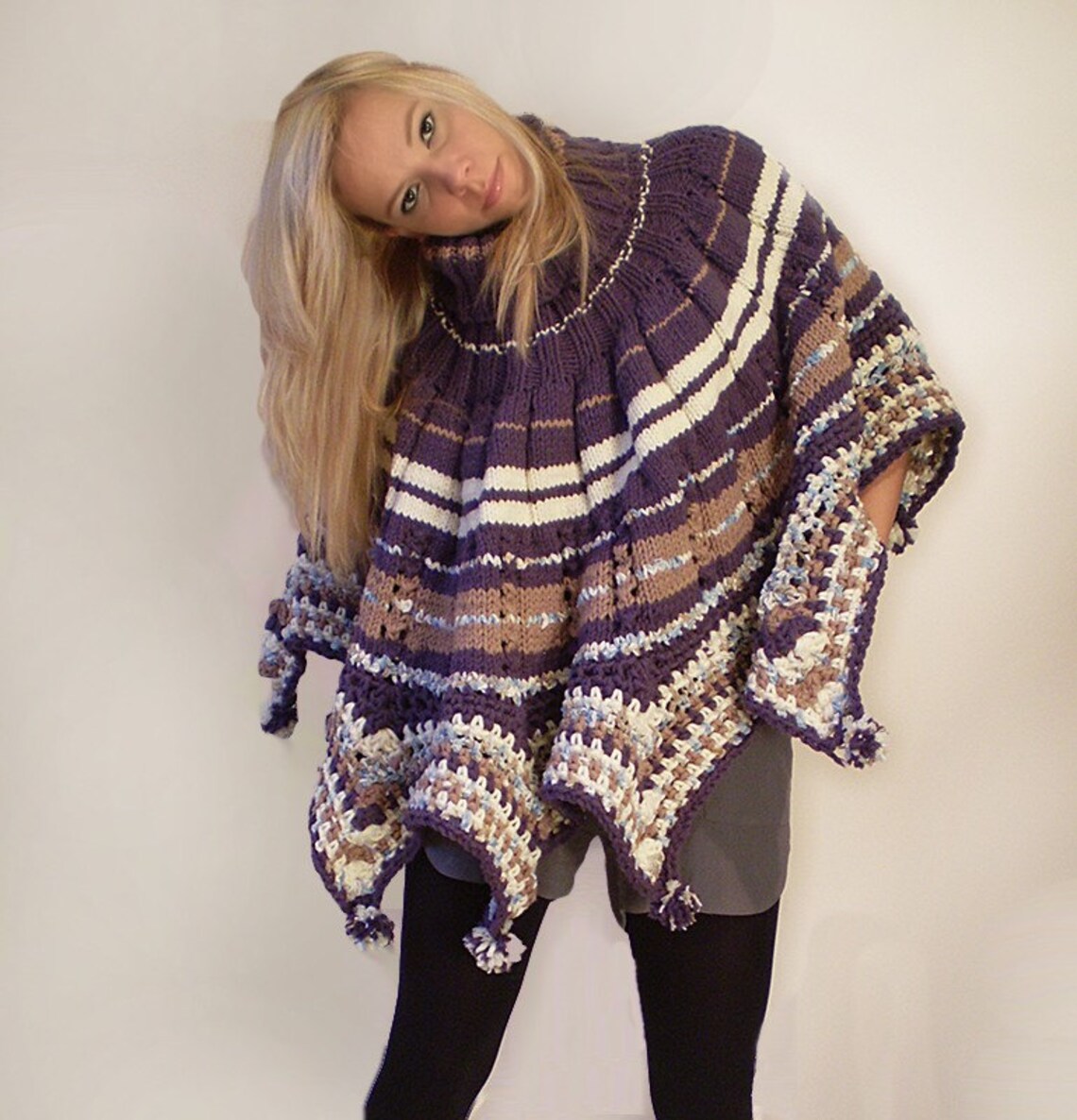 Royal Purple Poncho With Turtle Neck - Etsy