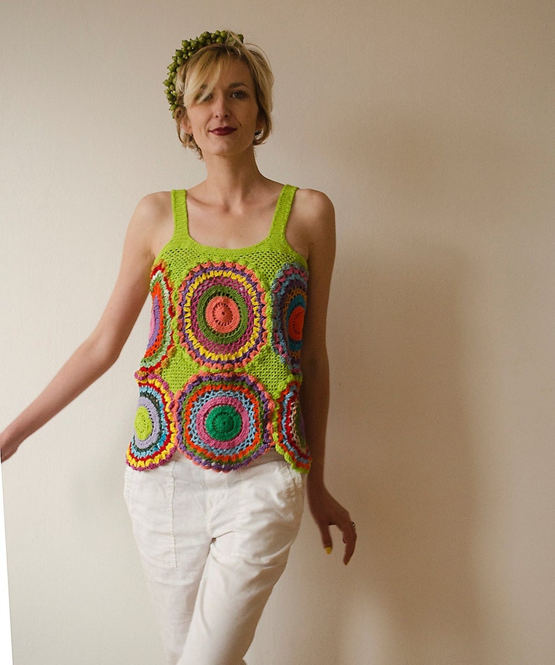 Sixties Hippie Crocheted Retro Multicolor Top - MADE TO ORDER - Etsy