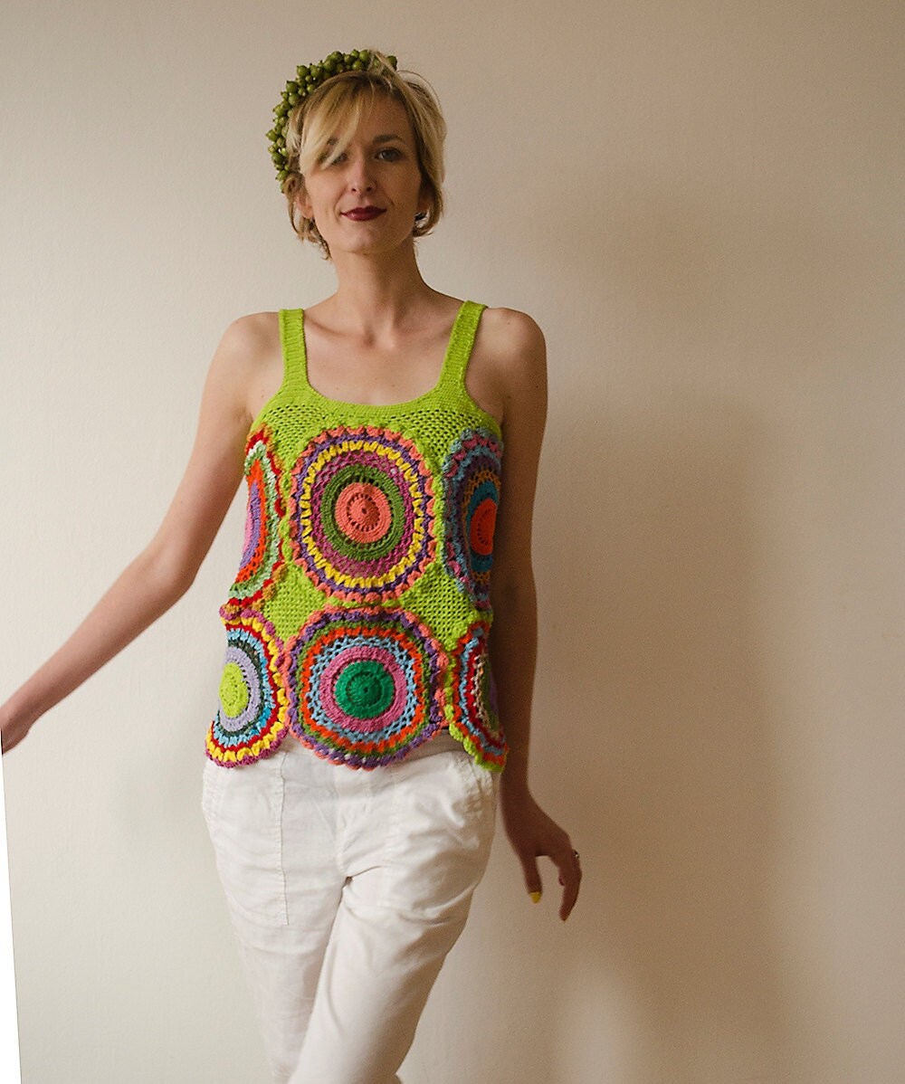 Sixties Hippie Crocheted Retro Multicolor Top - MADE TO ORDER - Etsy