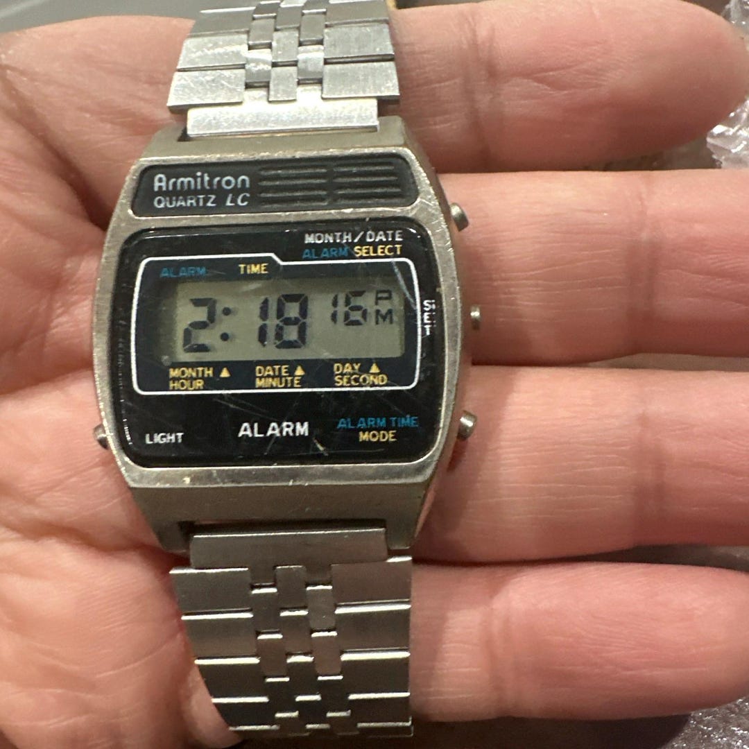Vintage 1980s Men's ARMITRON Digital LCD Alarm Chrono Watch - Light Not ...