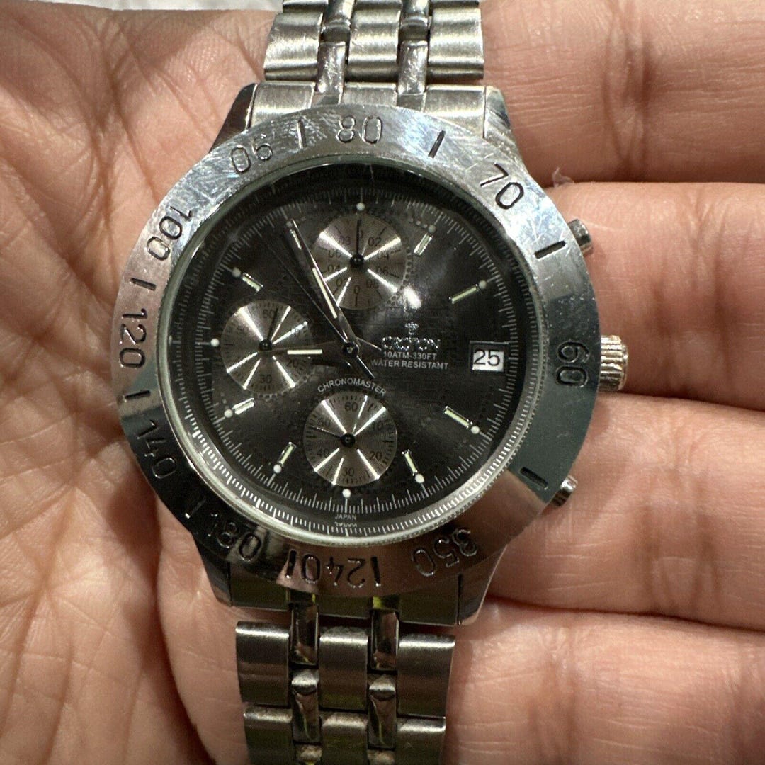 Running Croton Chronomaster Silver Stainless Steel Black Dial Mens ...