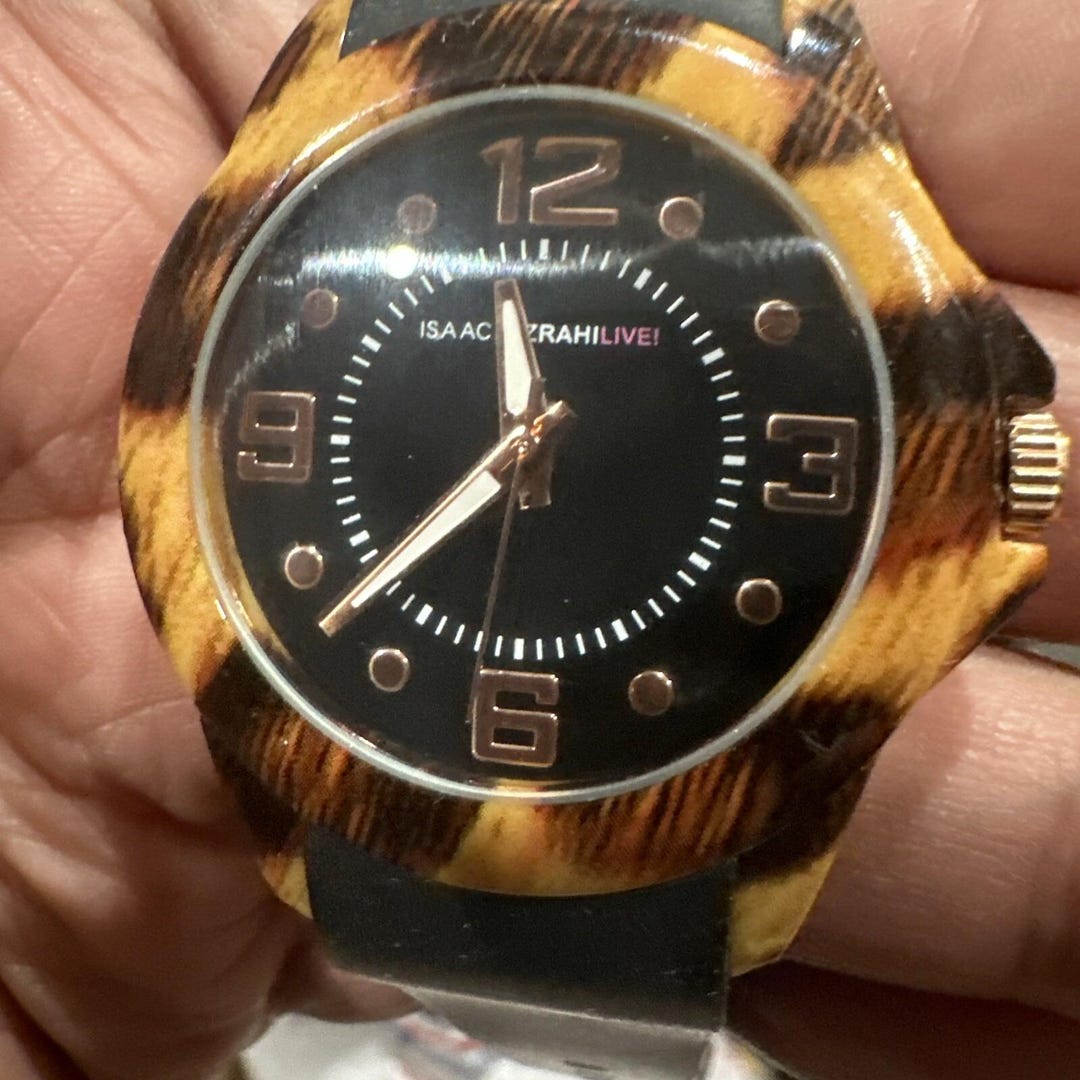 Working Isaac Mizrahi Live Watch Tortoise Shell Bezel Silicone Band New ...