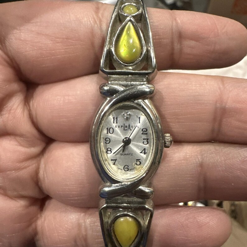 Working LA Express Inlaid Silver Tone Quartz Stretch Band Lady Watch ...