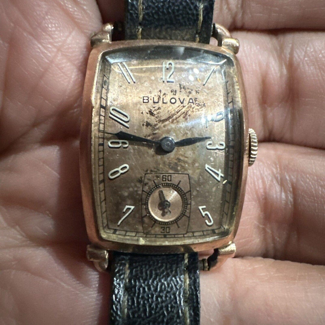 Running Vintage Bulova Manual Wind Subdial Tank Watch Copper Dial ...