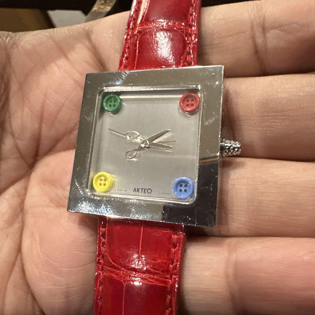 Works AKTEO Scissor Square 34mm Quartz Watch J. C Mareschal Red Leather ...