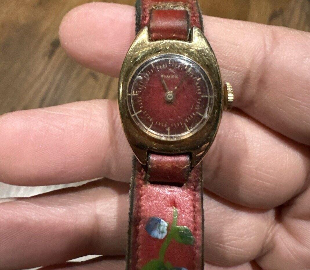 WORKING* Timex Rare Vintage Watch Red & Gold Dial Mechanical Watch With ...