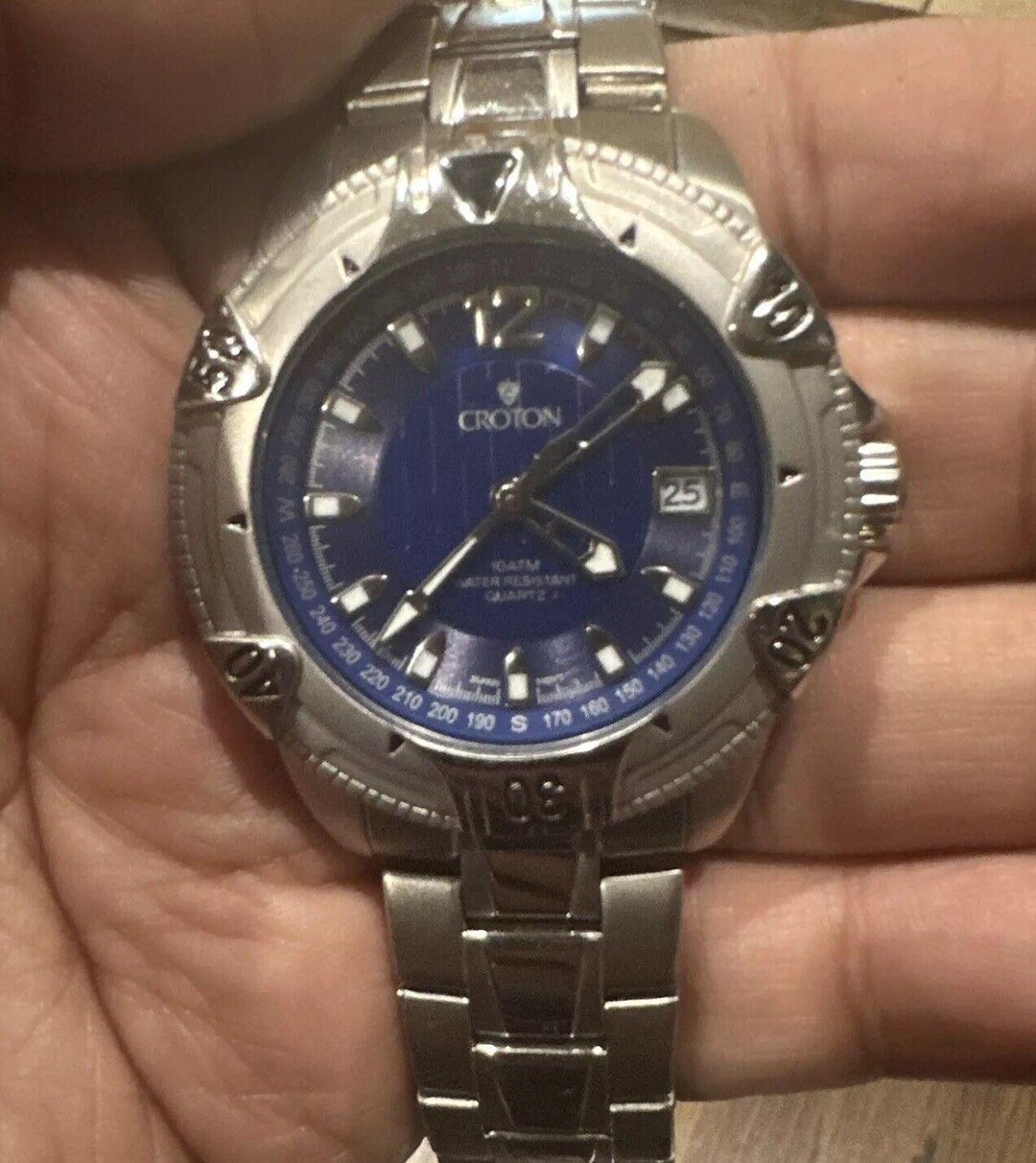 Working* Croton Japan Blue Dial Silver Quartz 10 ATM/ 330ft S/ Steel ...