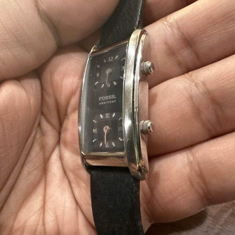 Working FOSSIL Arkitekt Dual Time Unisex Watch Black Dial & Leather ...