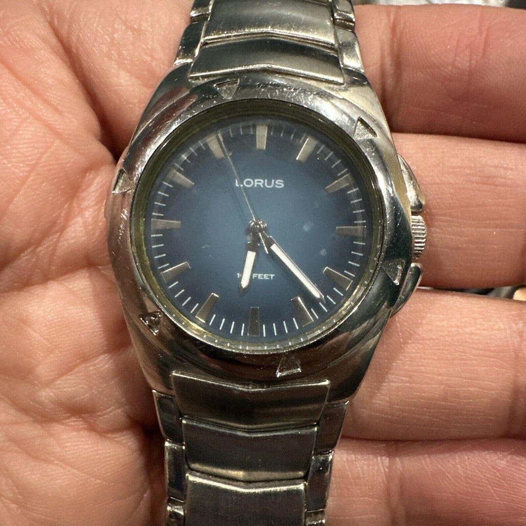 Working Mens LORUS Watch Blue Dial Silver Steel Band 36mm 100FWR for ...