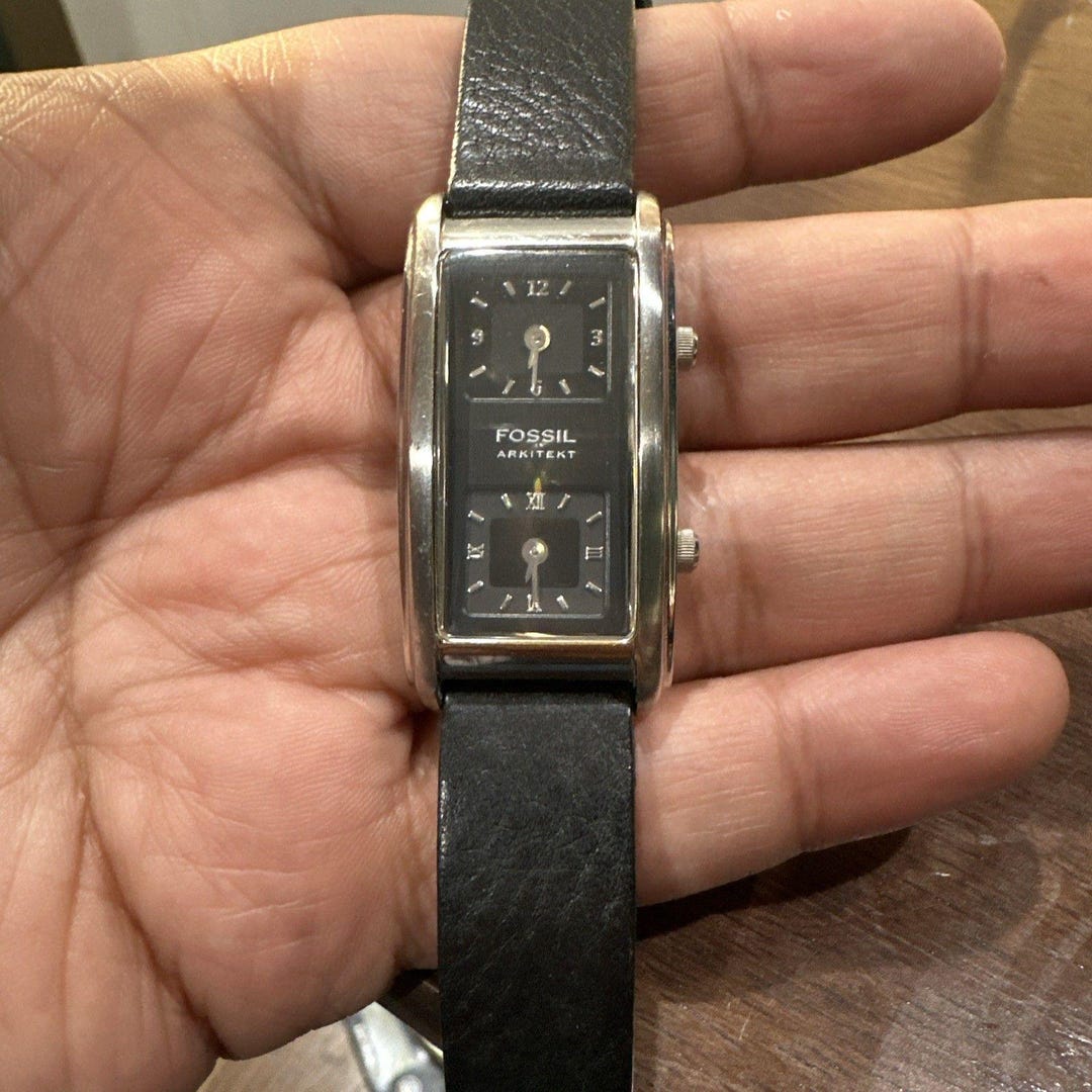 Working FOSSIL Arkitekt Dual Time Unisex Watch Black Dial & Leather ...