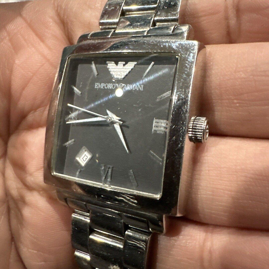 Running Emporio Armani Square Dial 34mm Mens Watch Silver Stainless ...