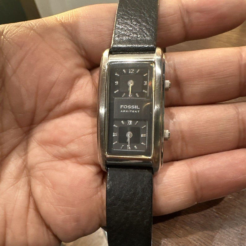 Working FOSSIL Arkitekt Dual Time Unisex Watch Black Dial & Leather ...