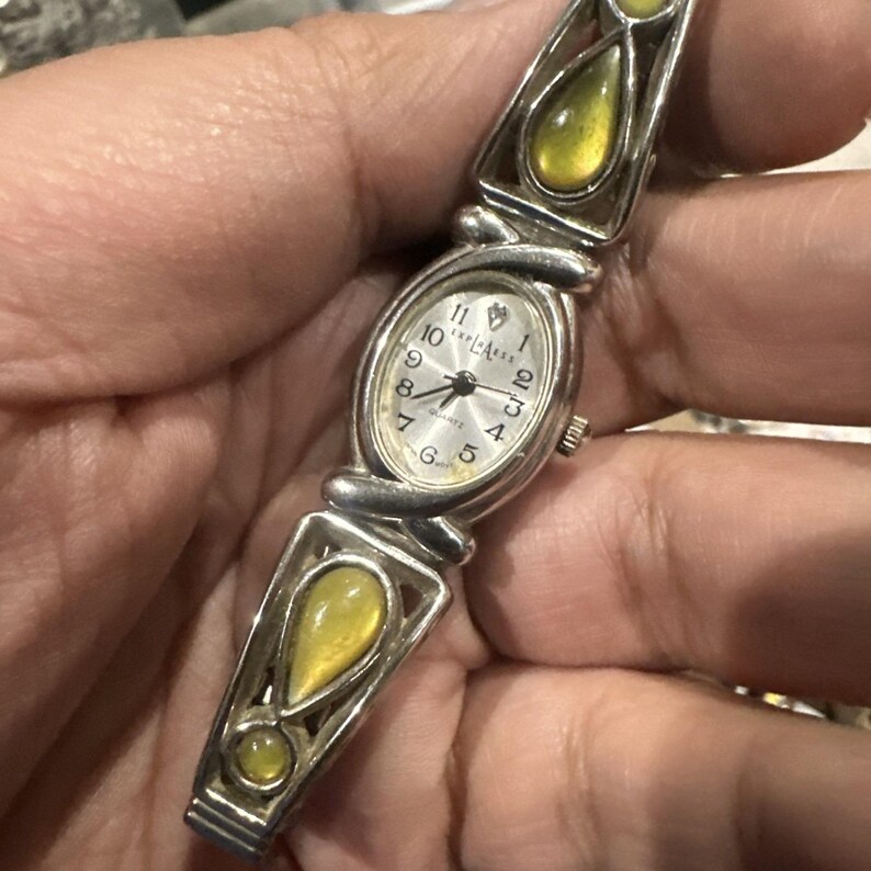 Working LA Express Inlaid Silver Tone Quartz Stretch Band Lady Watch ...