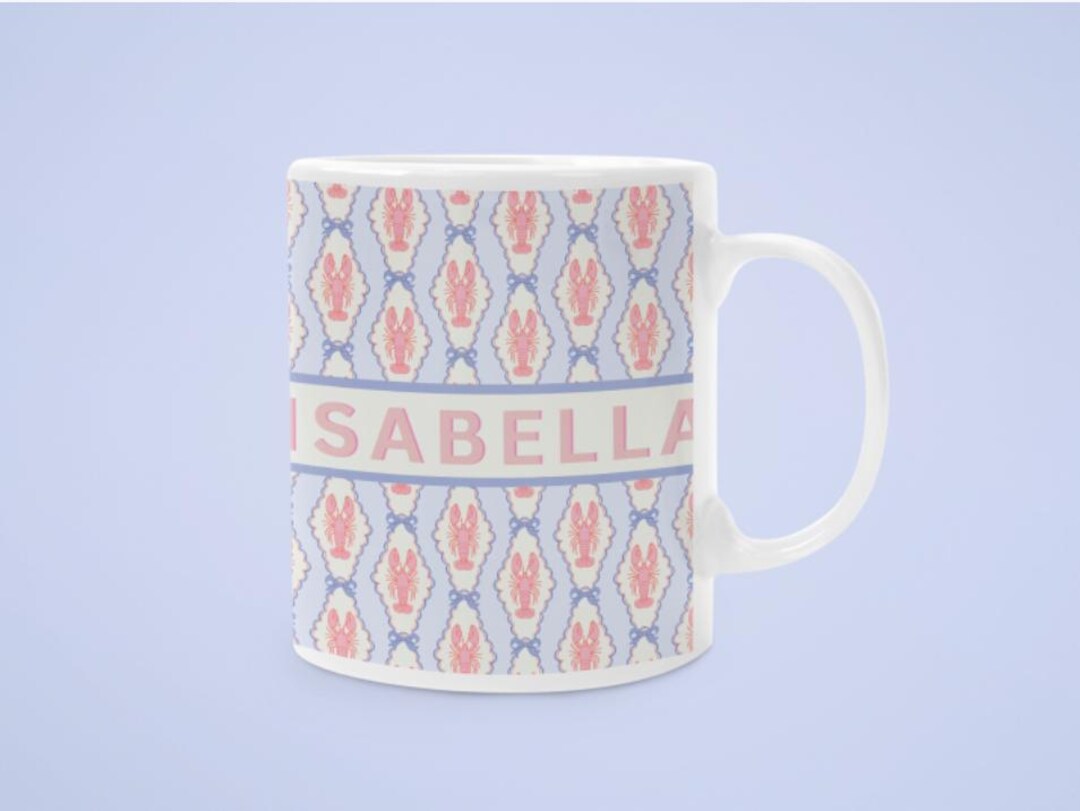 Personalized Mug Preppy Lobster Pastel Color Designed Custom Name Cute ...