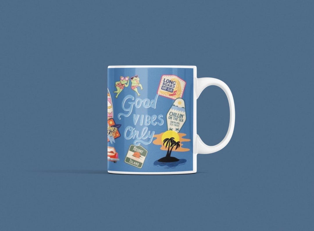 Retro Tropical Summer Beach Vibes Ceramic Coffee Mug Fun Ocean Tea Cup ...