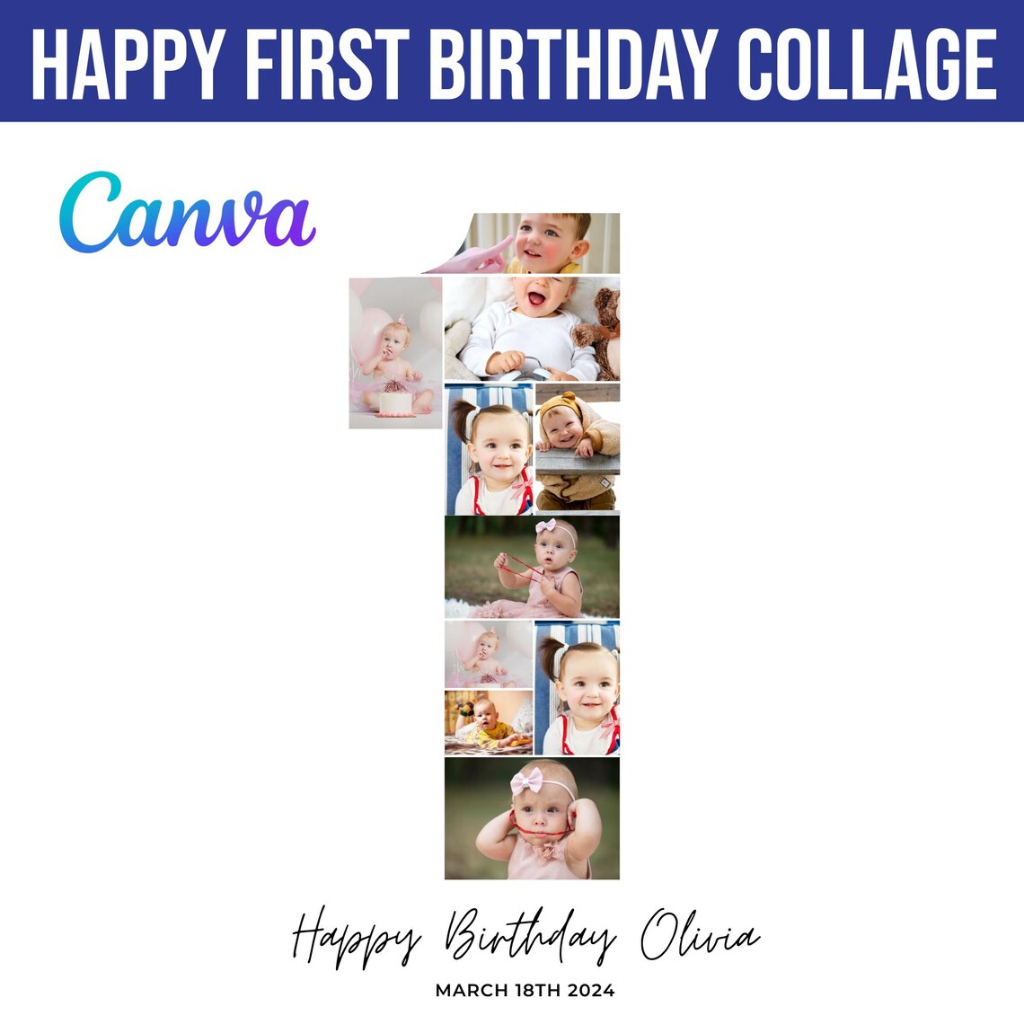 1st Birthday Photo Collage Template, Number 1 Collage, One Collage ...