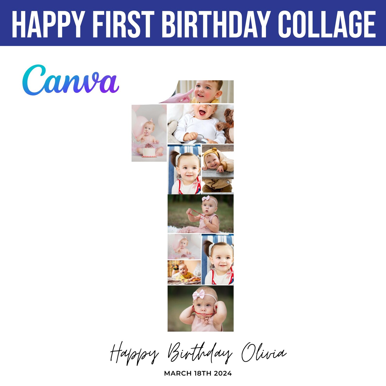 1st Birthday Photo Collage Template, Number 1 Collage, One Collage ...