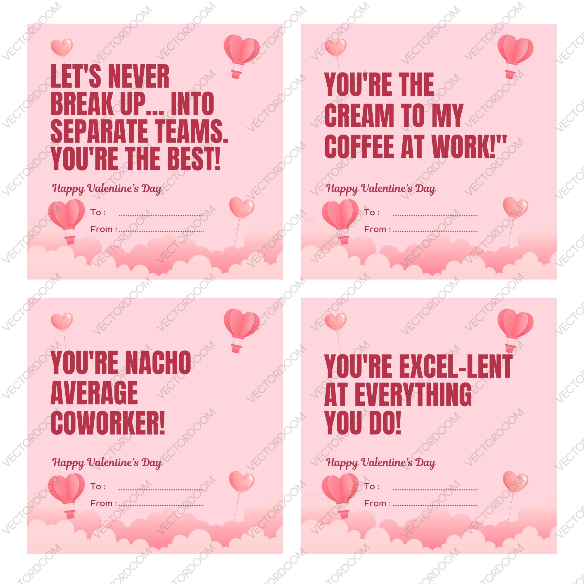 Pink Valentine Cards for Coworkers Printable Valentines Day Cards for ...