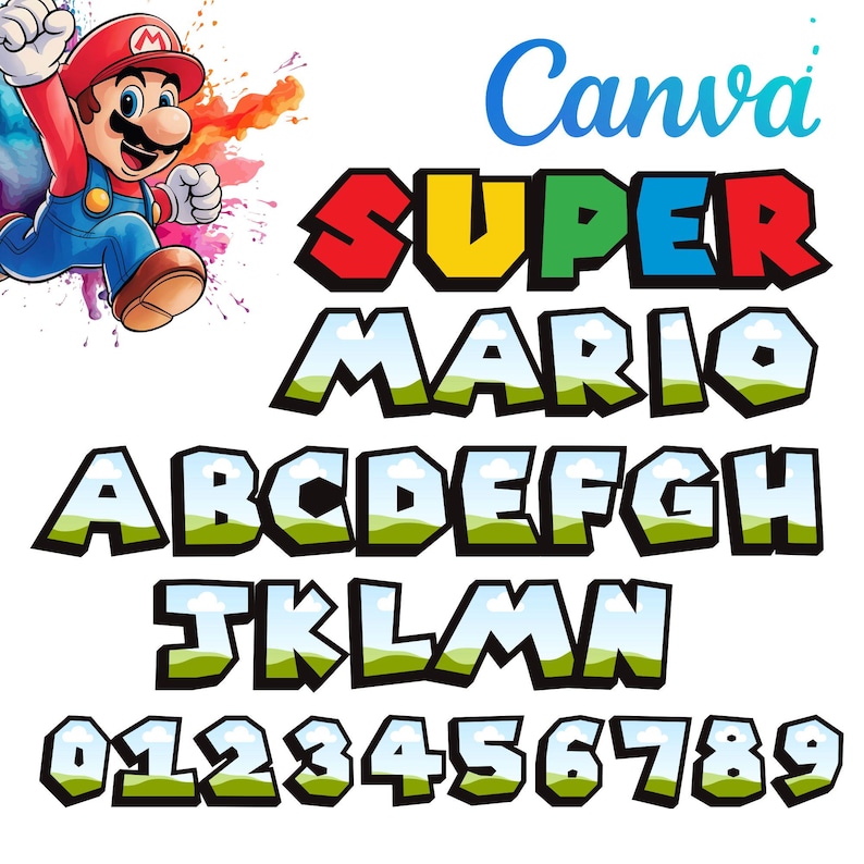 Super Mario Font Svg , Canva Template Mario Bros Typography SVG PNG ...
