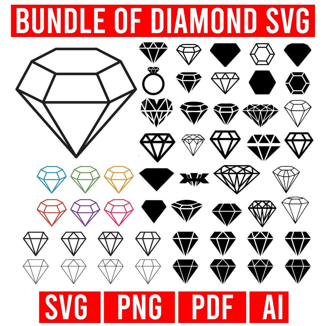 Diamond SVG, Wedding Diamond SVG, Diamond Clipart, Silhouette, Cut ...
