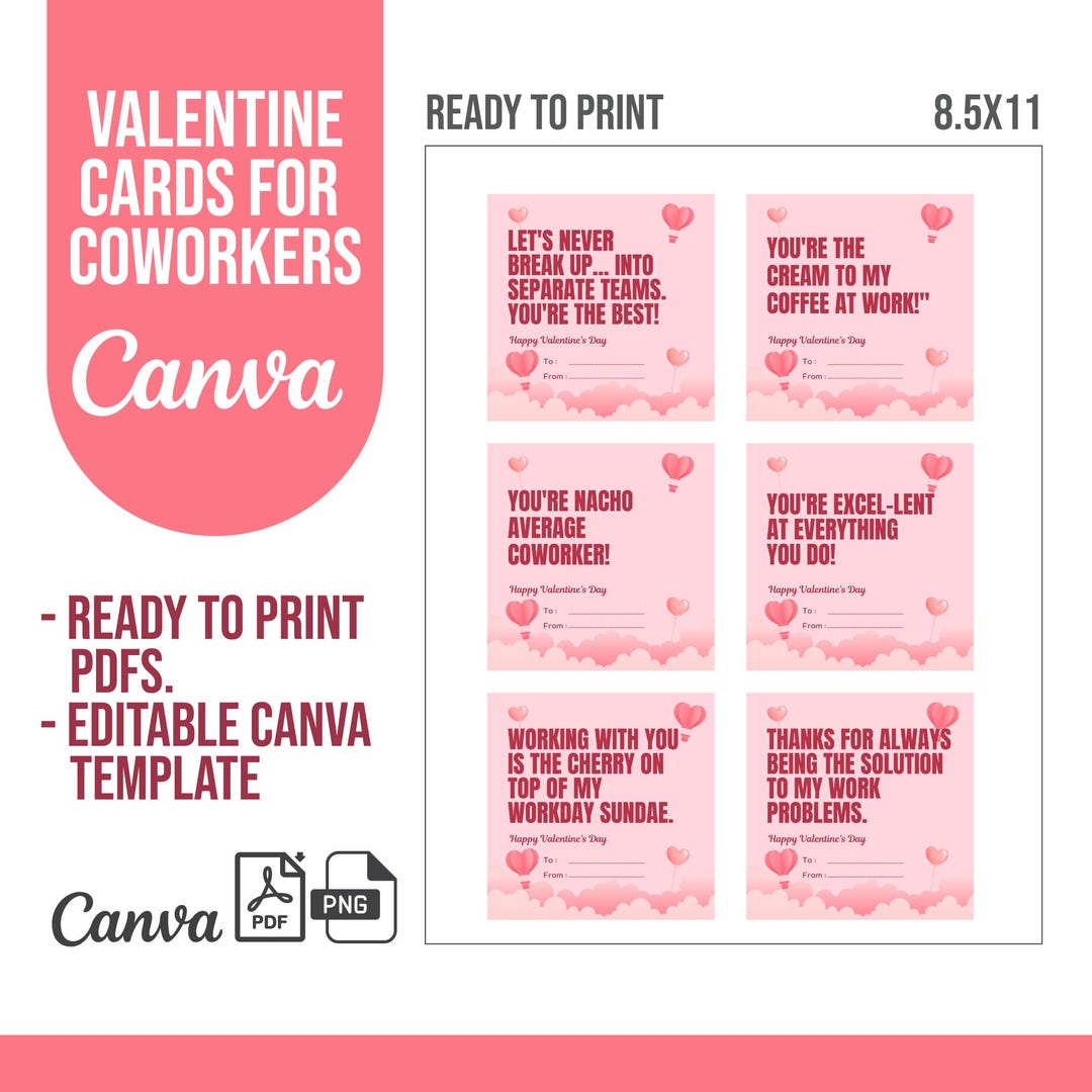 Pink Valentine Cards for Coworkers Printable Valentines Day Cards for ...