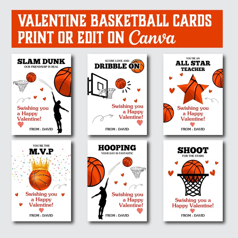 Basketball Valentine - Printable - Kids Valentine Cards - Instant ...