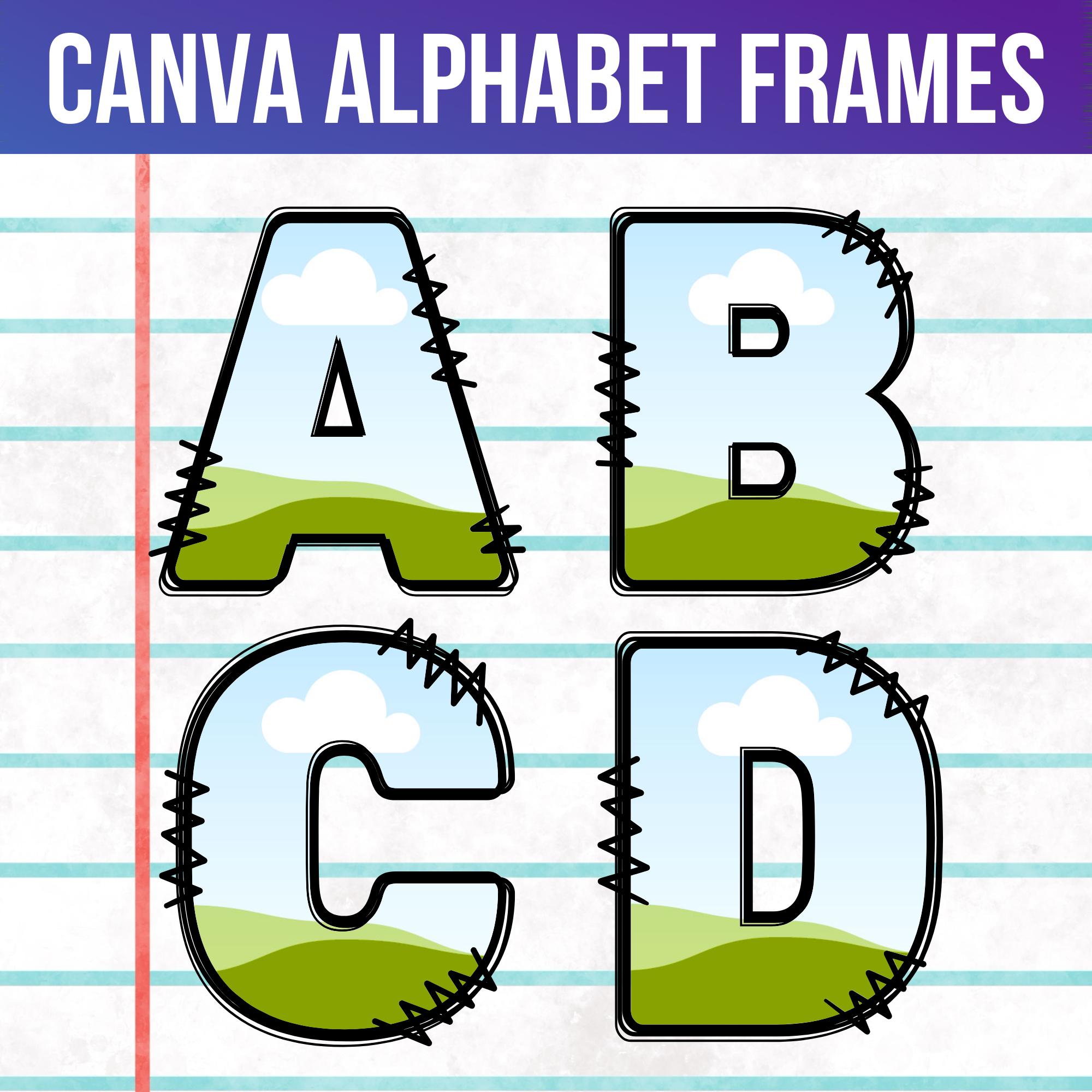Canva Frame Doodle Alphabet UPPERCASE, and Numbers, Editable Canva ...