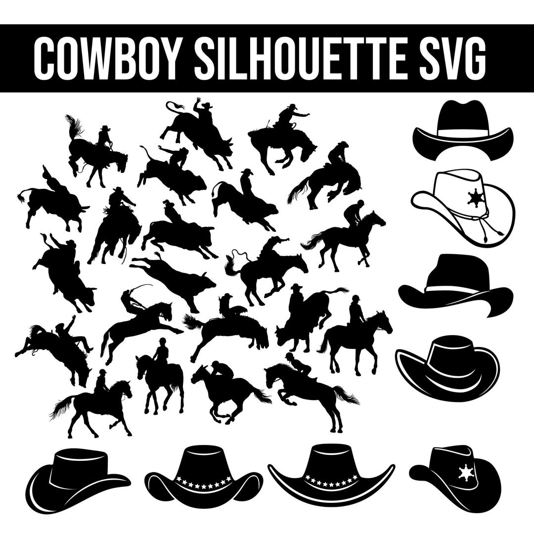 Cowboy Silhouette SVG, Cowboy Clipart PNG , Cowboy Svg, Wild West ...