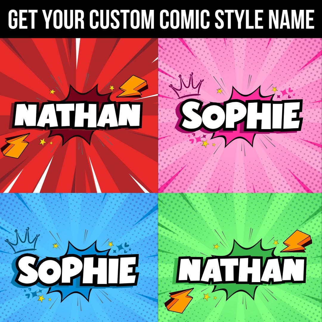 CUSTOMIZED Comic Style Name Free Edit Kids Custom, Present, Cartoon ...