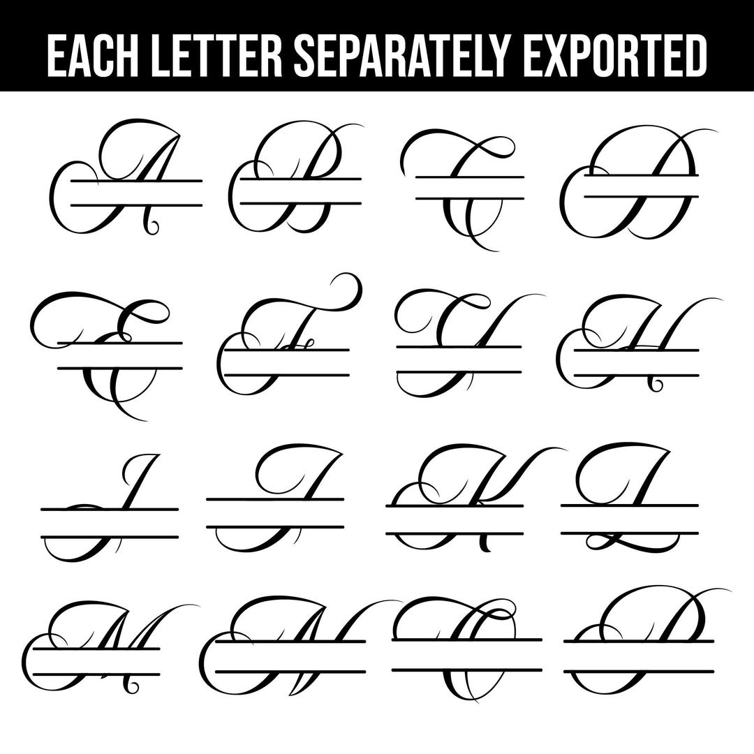 Split Monogram Alphabet SVG, DXF, PNG, Split Monogram Frame Alphabet ...