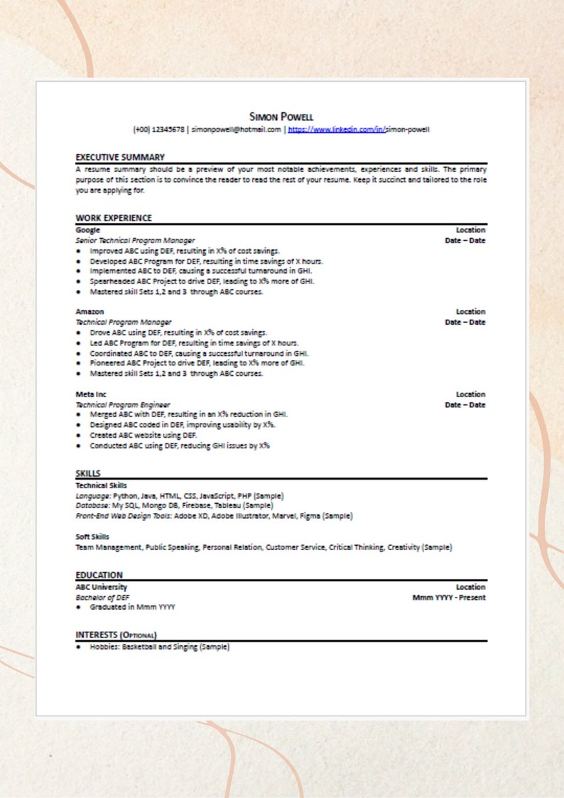 ATS Friendly Resume Template Word, Pages, Google Docs, ATS Resume, ATS ...