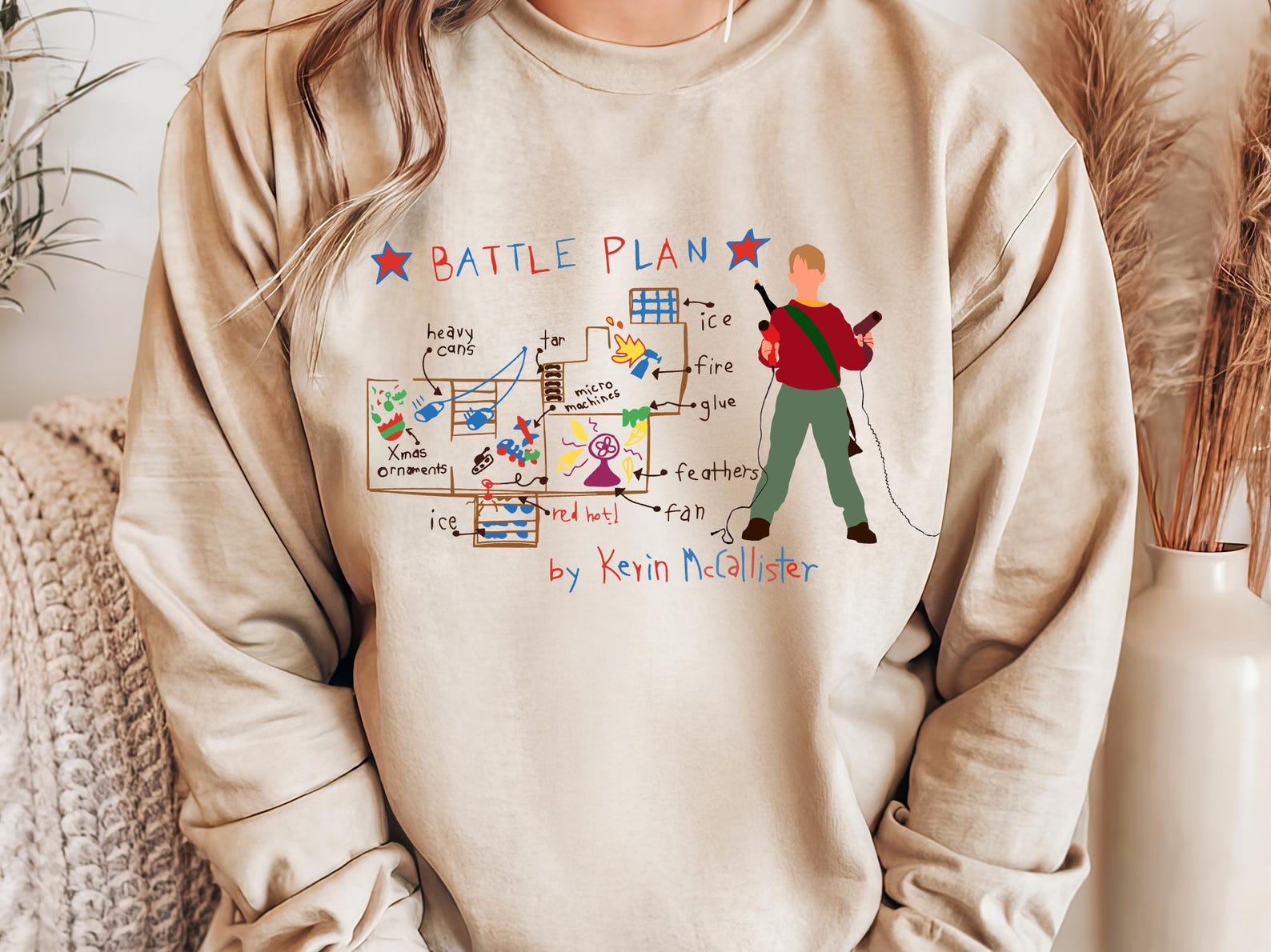 Kevin Battle Plan Home Alone Sweatshirt,kevin Mccallister Trap Design ...