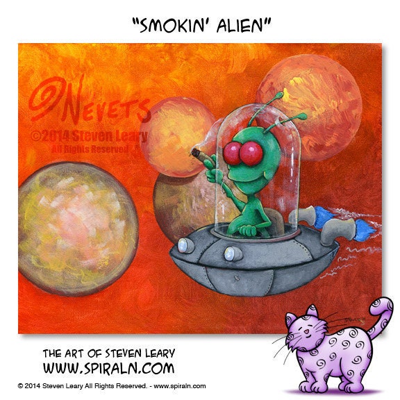 Cigar Smoking Alien Art Print, Two Sizes - Etsy