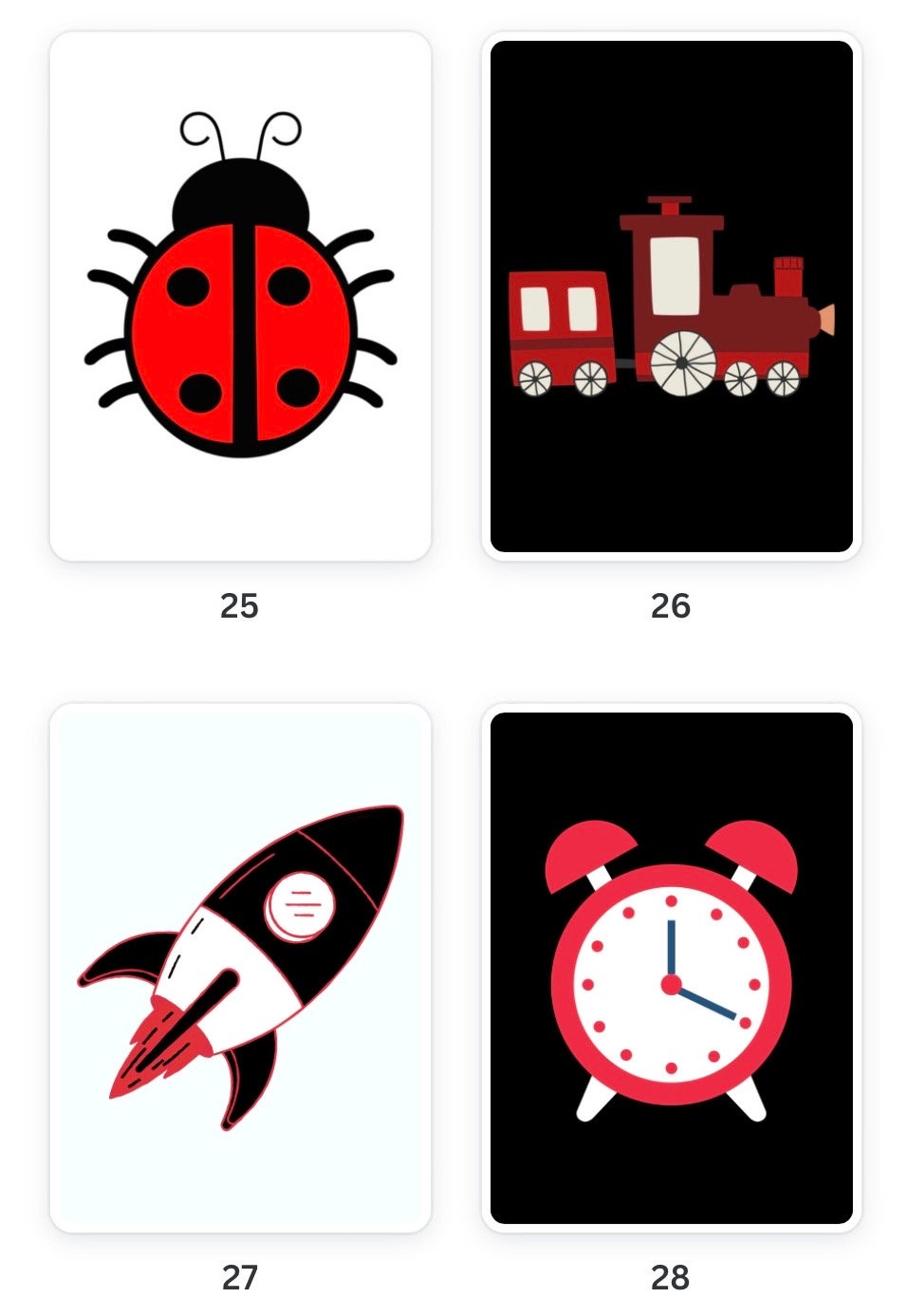 High Contrast Red, Black and White Visual Stimulus Cards (3 - 6months ...