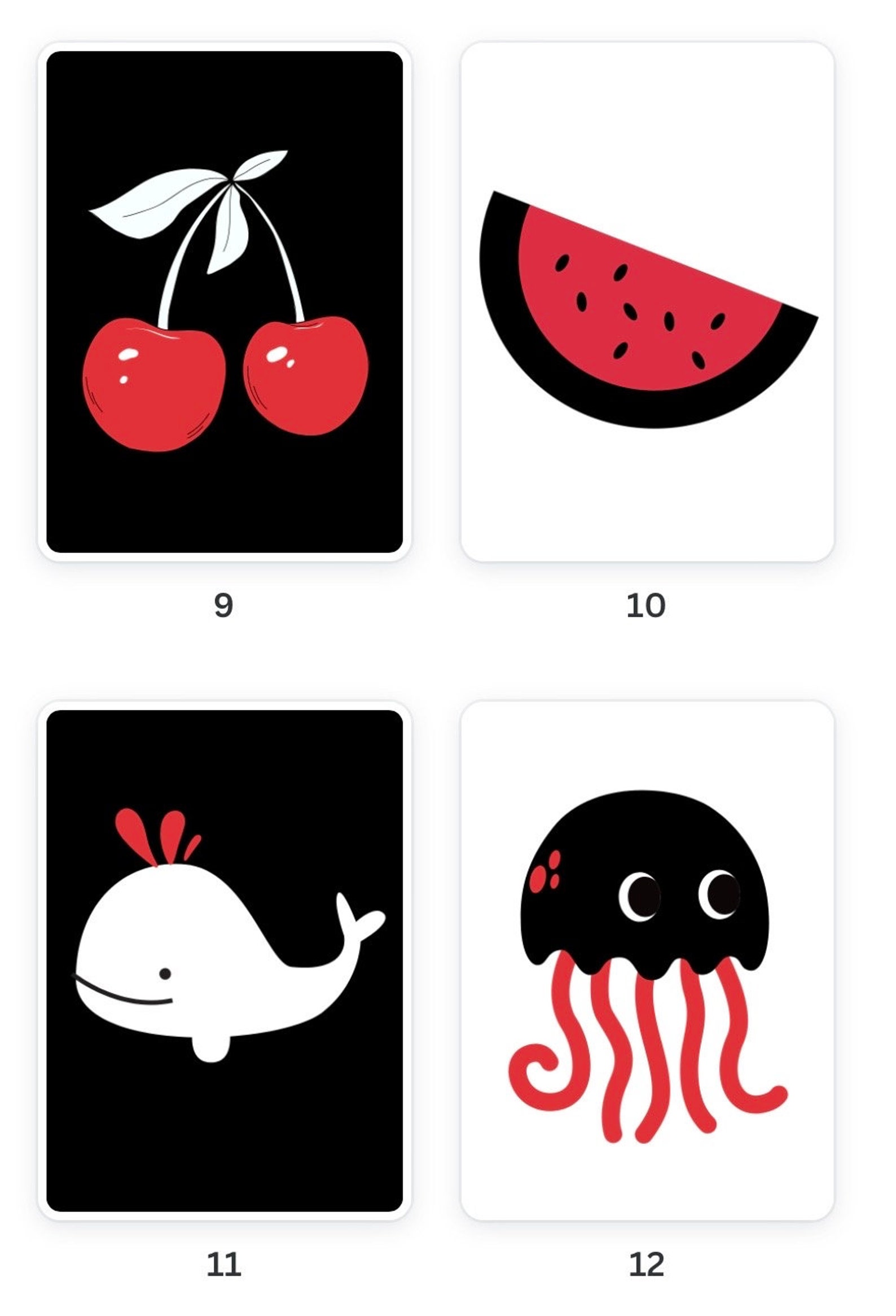 High Contrast Red, Black and White Visual Stimulus Cards (3 - 6months ...