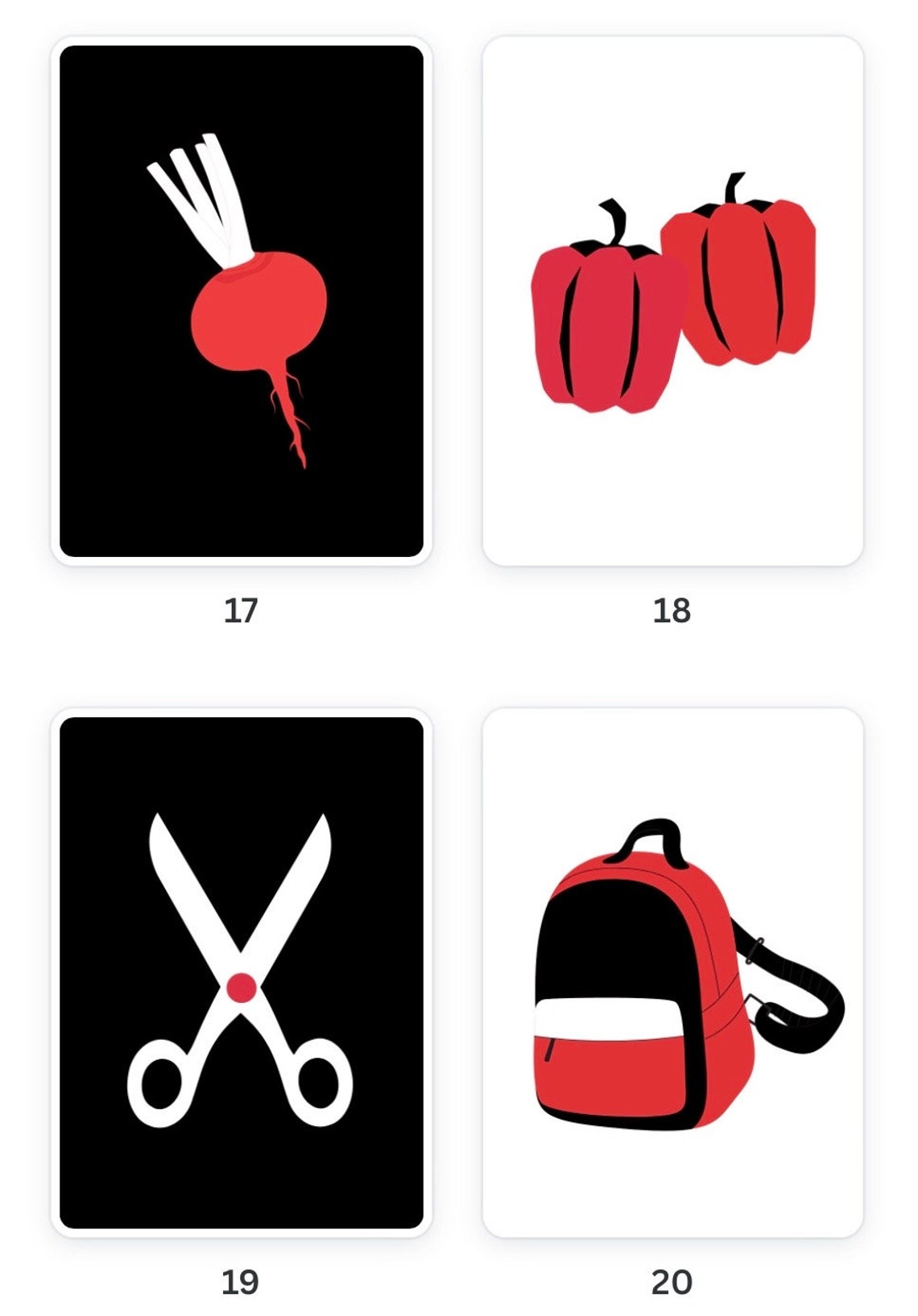 High Contrast Red, Black and White Visual Stimulus Cards (3 - 6months ...