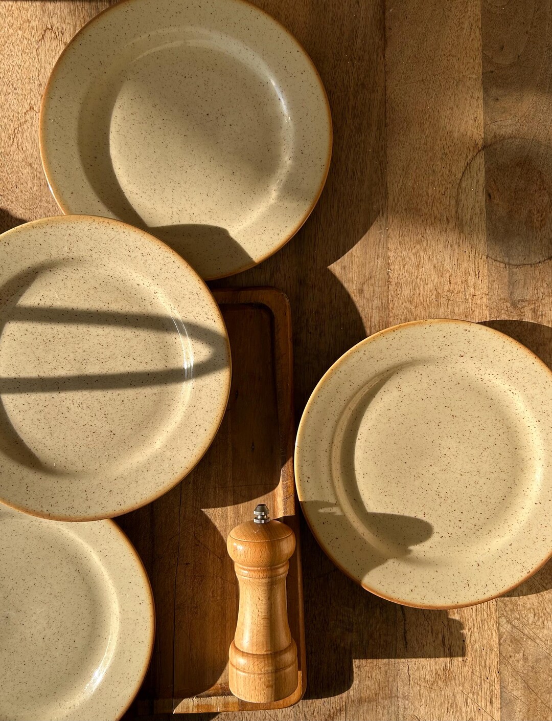 4 Speckled Ceramic Plates, Beige, Vintage, Natural and Elegant Tones ...