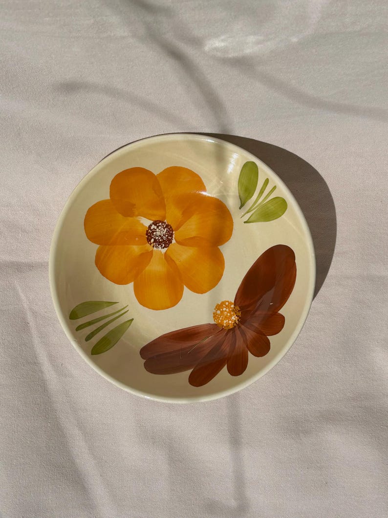 60s Italian Ceramic Deep Dish Hand Painted & Colorful Floral Pattern ...