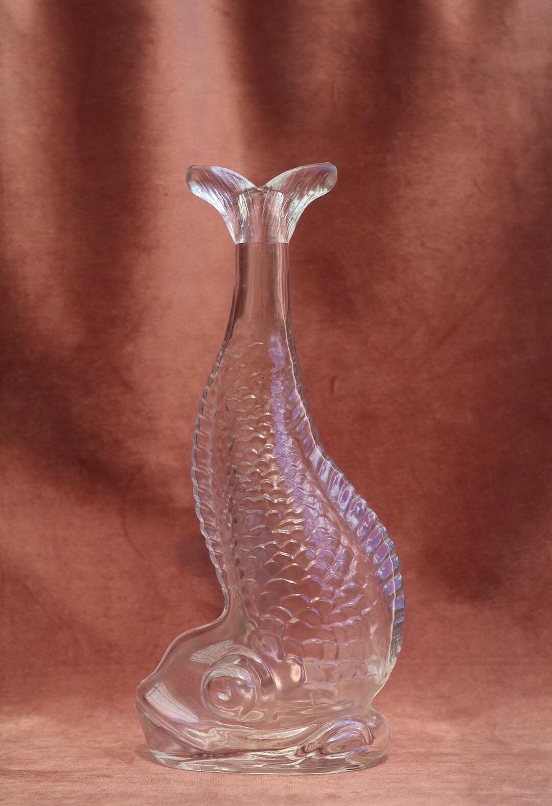 Vintage Clear Glass Carafe, Fish Shape, Decorative Tableware, Stylized ...