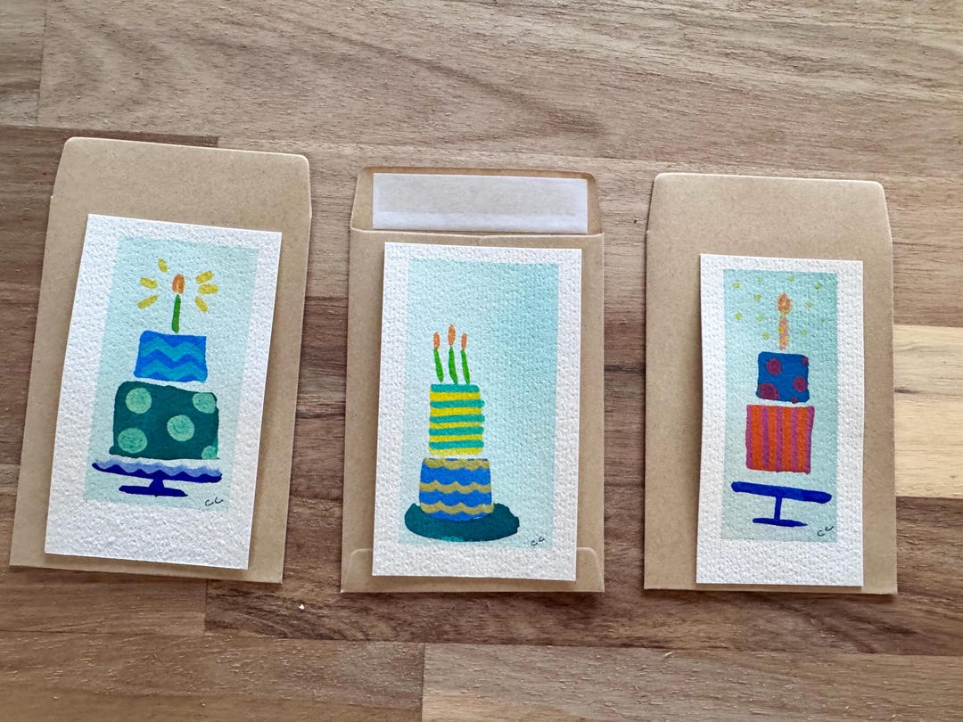 Mini Layer Cakes : Original Watercolor Birthday Cards - Etsy