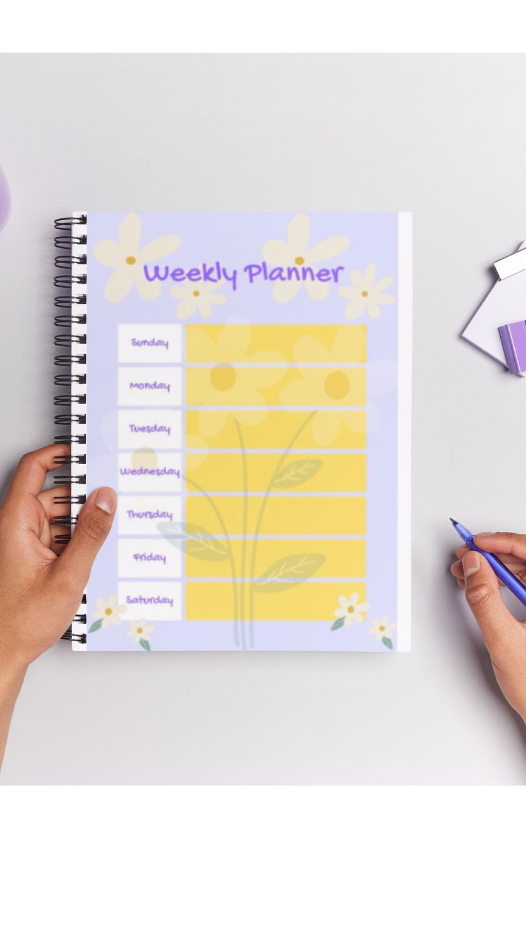 Flowers Themed Weekly Planner, Printable Daisy Tulip Roses Agenda ...