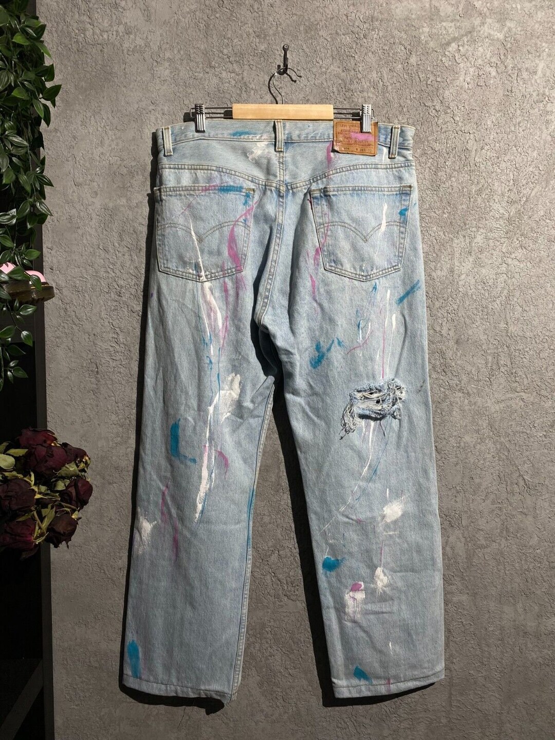 Vintage Levi's Paint Splatter Archival 501 Ripped Size 38 Baby Blue 80s ...